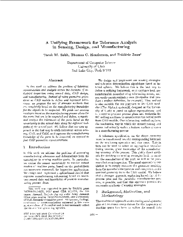 Pdf A Unifying Framework For Tolerance Analysis In Sensing Design