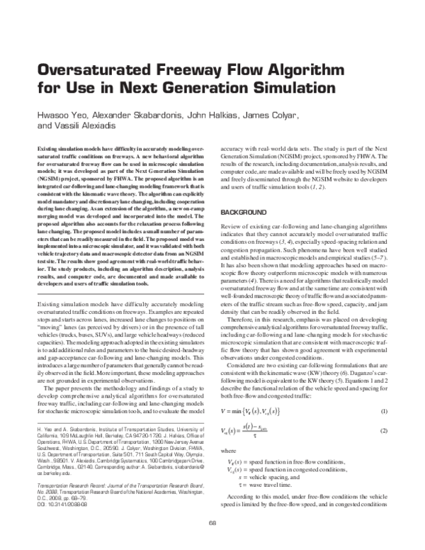 (PDF) Oversaturated Freeway Flow Algorithm for Use in Next Generation Simulation