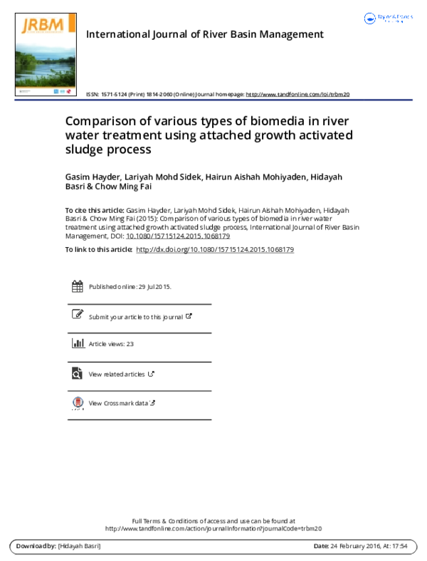 (PDF) Comparison of various types of biomedia in river water treatment ...