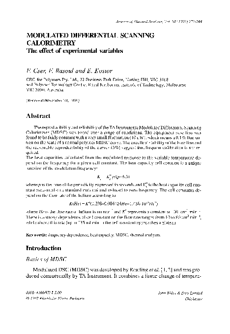 (PDF) Modulated Differential Scanning Calorimetry