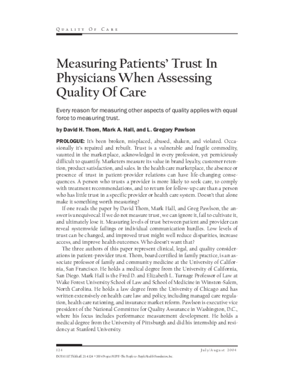 (PDF) Measuring Patients' Trust In Physicians When Assessing Quality Of ...