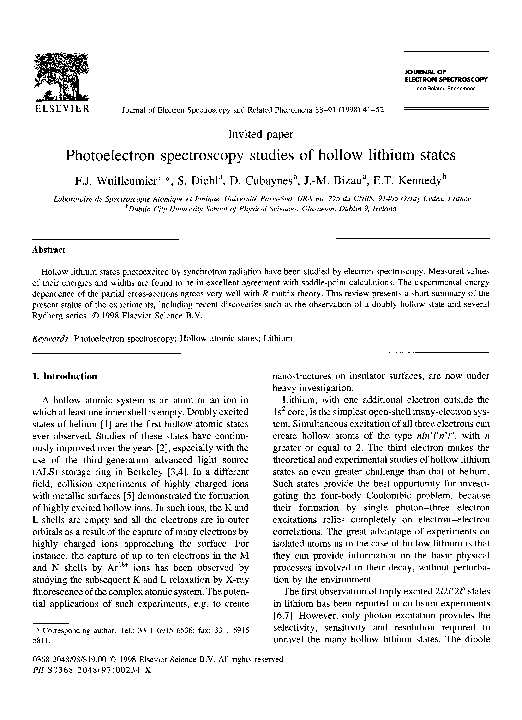 (PDF) Photoelectron spectroscopy studies of hollow lithium states