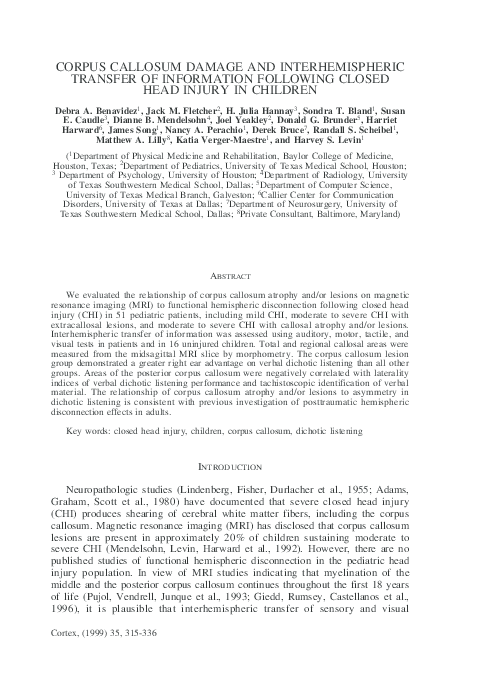 (PDF) Corpus Callosum Damage and InterhemispherIc Transfer of ...