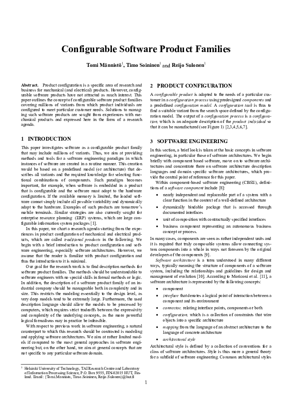 (PDF) Configurable software product families