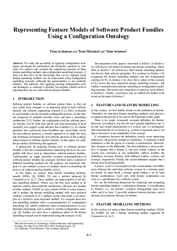 (PDF) Representing feature models of software product families