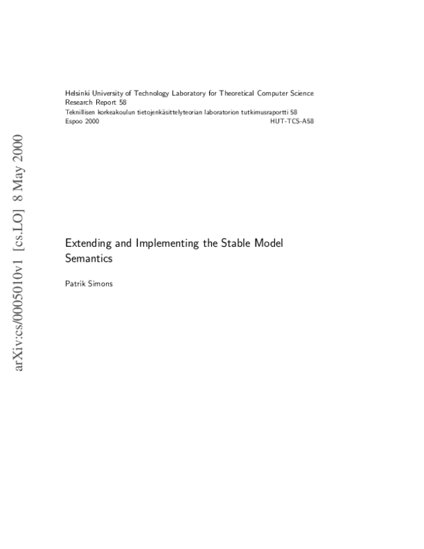 (PDF) Extending and implementing the stable model semantics