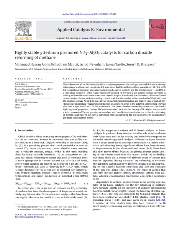 (PDF) Highly stable ytterbium promoted Ni/γ-Al2O3 catalysts for carbon dioxide reforming of methane