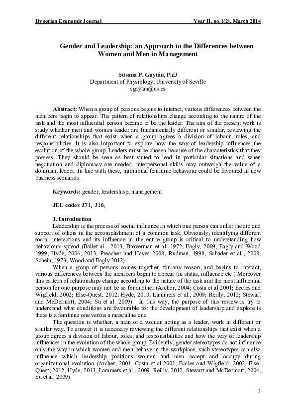 (PDF) Gender and Leadership: an Approach to the Differences between ...