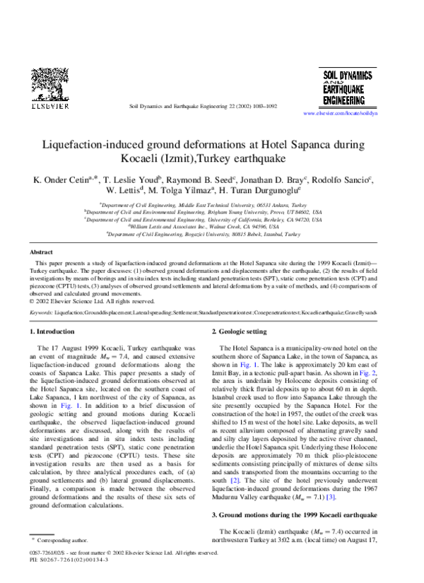 (PDF) Liquefaction-induced ground deformations at Hotel Sapanca during ...