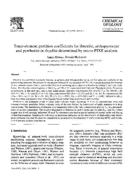 (PDF) Trace-element partition coefficients for ilmenite, orthopyroxene and pyrrhotite in ...