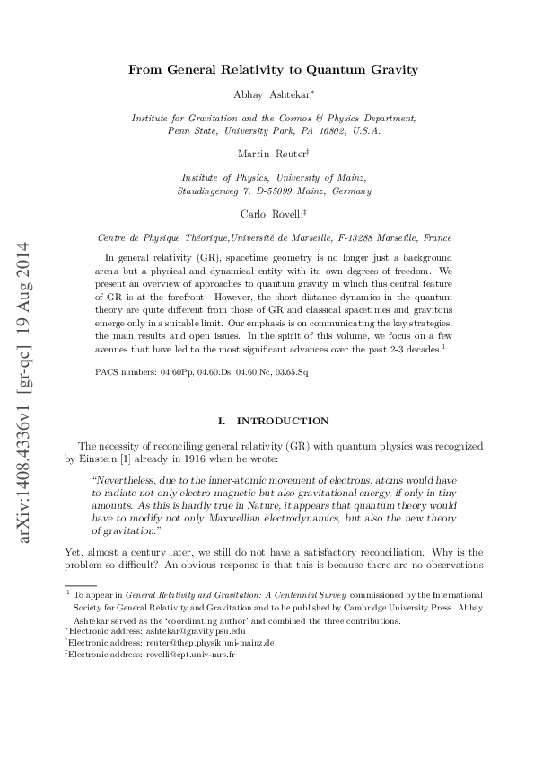 (PDF) From general relativity to quantum gravity