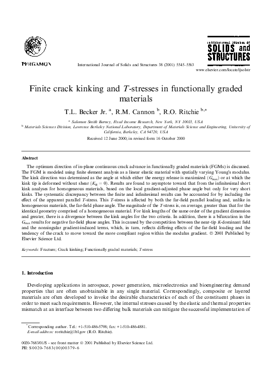 (PDF) Finite crack kinking and T-stresses in functionally graded materials