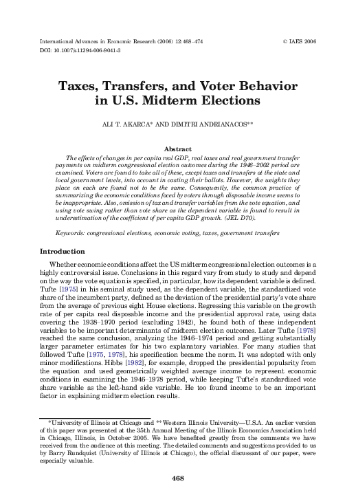 (PDF) Taxes, Transfers, and Voter Behavior in U.S. Midterm Elections