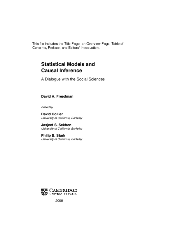 (PDF) Statistical Models and Causal Inference A Dialogue with the Social Sciences - The ...