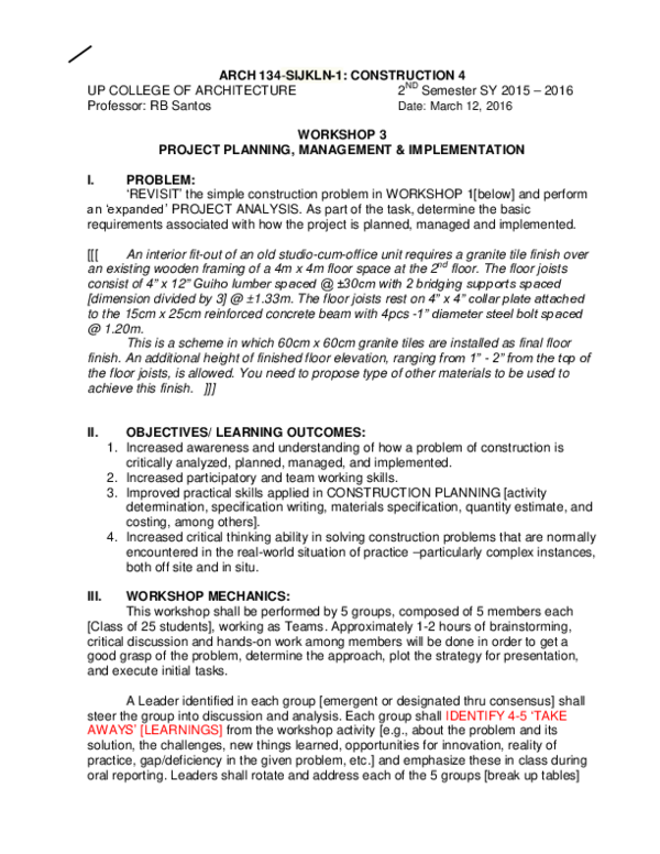 (PDF) WORKSHOP #3: PROJECT PLANNING, MANAGEMENT & IMPLEMENTATION