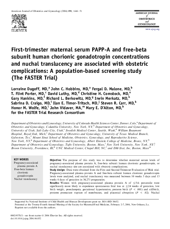 (PDF) First-trimester maternal serum PAPP-A and free-beta subunit human ...