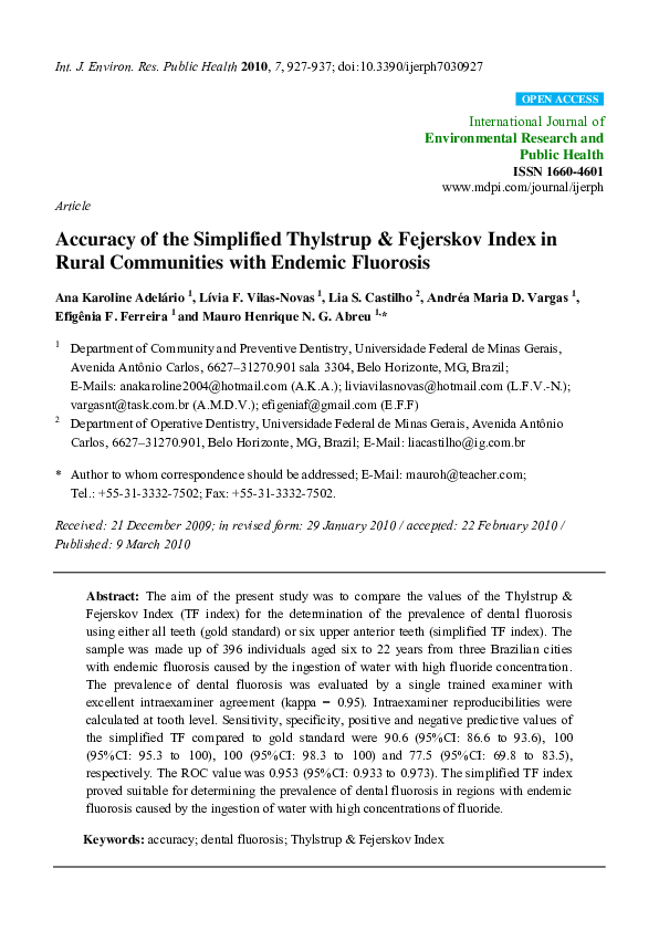 (PDF) Accuracy of the Simplified Thylstrup & Fejerskov Index in Rural ...