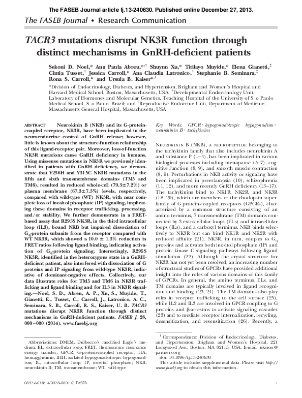 (PDF) TACR3 mutations disrupt NK3R function through distinct mechanisms ...