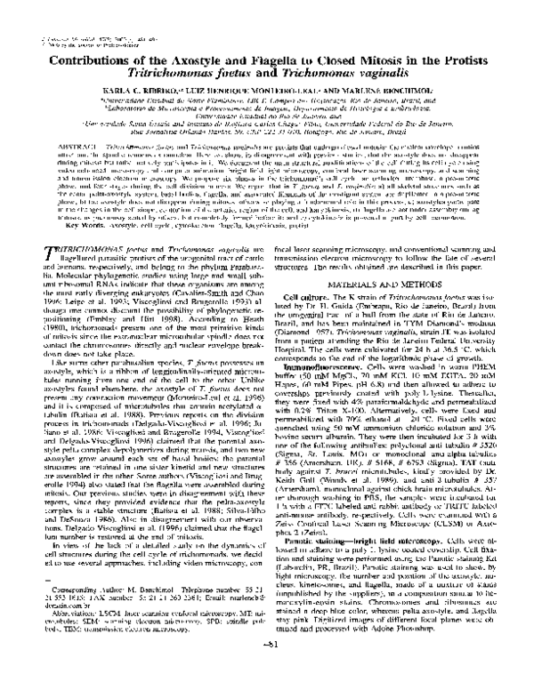 (PDF) Contributions of the Axostyle and Flagella to Closed Mitosis in ...