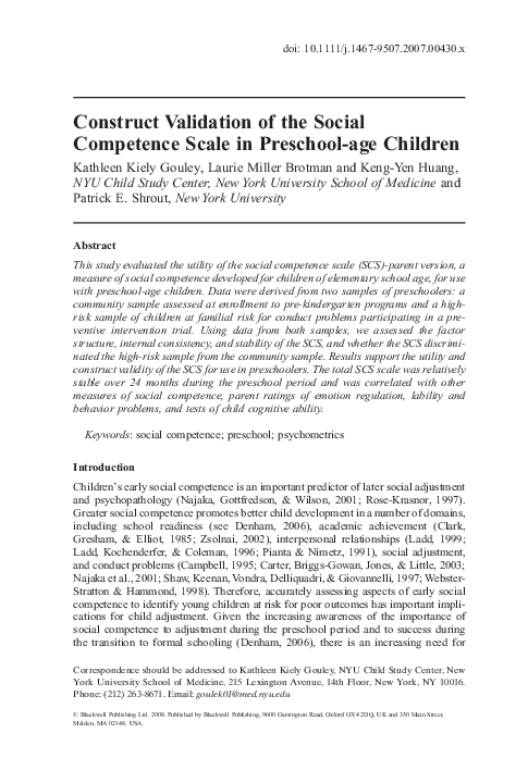 (PDF) Construct Validation of the Social Competence Scale in Preschool-age Children