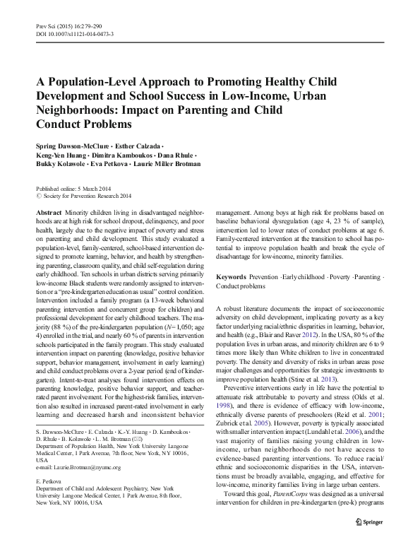 (PDF) A Population-Level Approach to Promoting Healthy Child ...