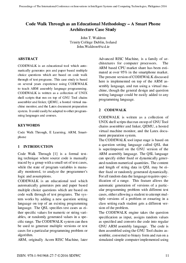 (PDF) Code Walk Through as an Educational Methodology – A Smart Phone ...