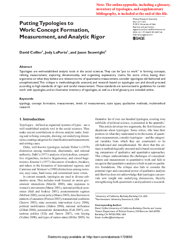 (PDF) Putting Typologies to Work: Concept Formation, Measurement, and ...