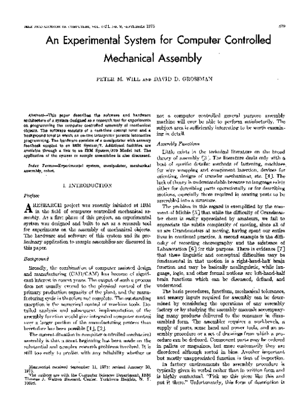 (PDF) An Experimental System for Computer Controlled Mechanical Assembly