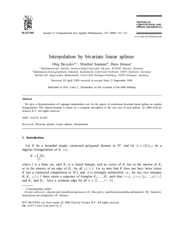 Pdf Interpolation By Bivariate Linear Splines