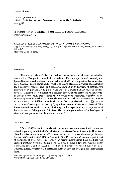 (PDF) A study of the direct o-toluidine blood glucose determination