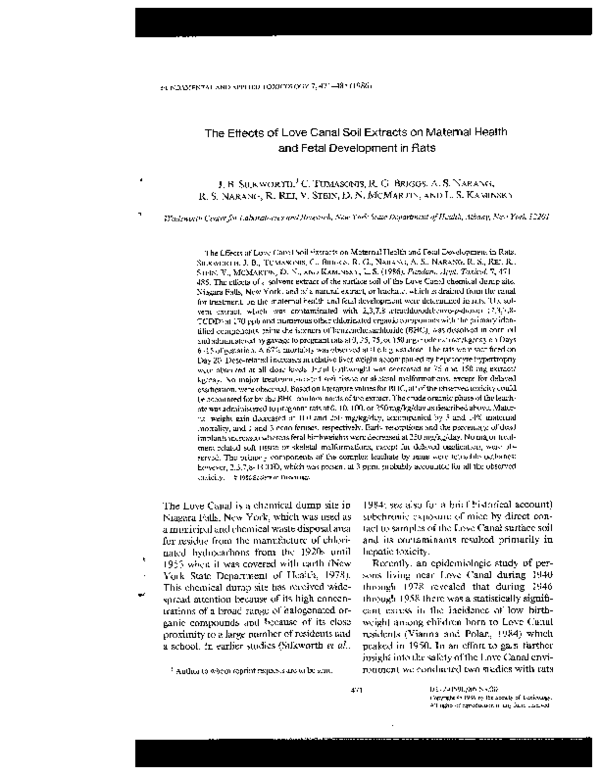 (PDF) The Effects of Love Canal Soil Extracts on Maternal Health and ...