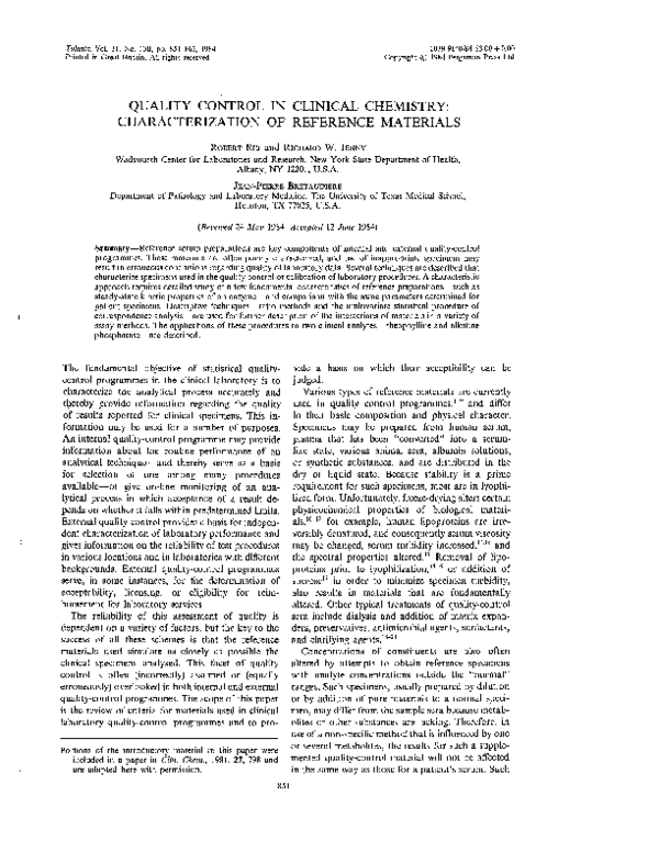 (PDF) Quality control in clinical chemistry: characterization of ...
