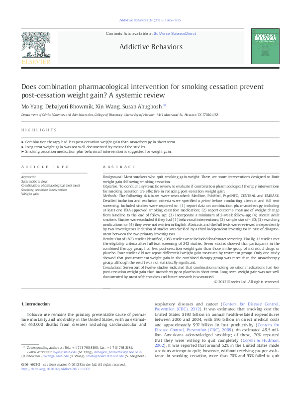 (PDF) Does combination pharmacological intervention for smoking cessation prevent post-cessation ...