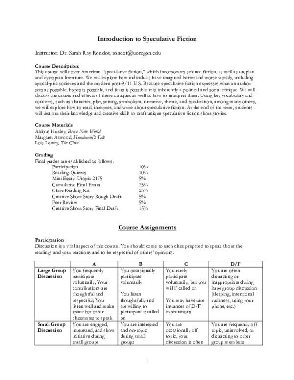 (PDF) Introduction to Speculative Fiction