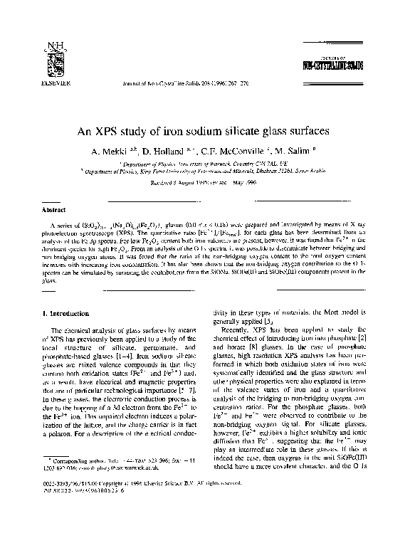 (PDF) An XPS study of iron sodium silicate glass surfaces