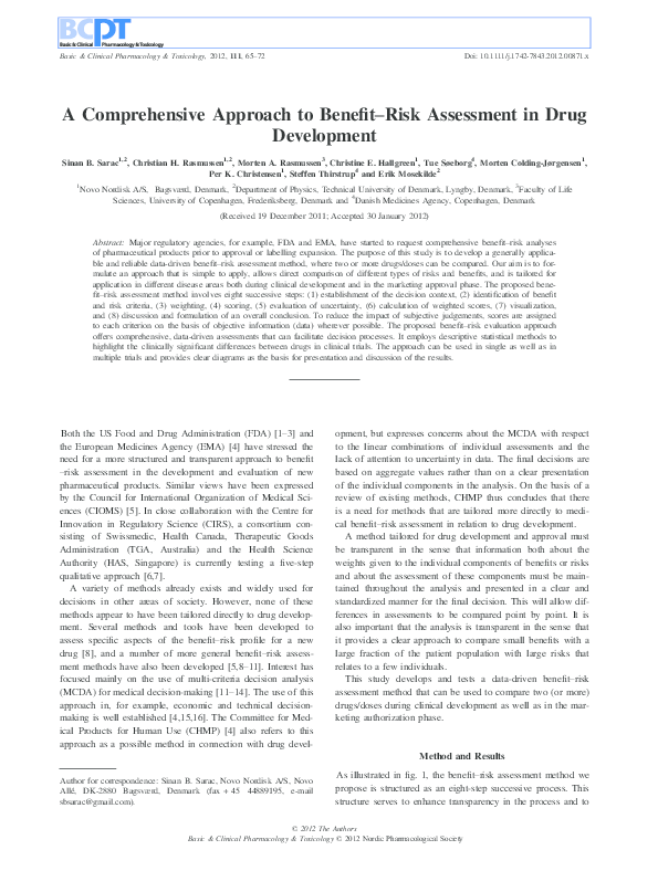 (PDF) A Comprehensive Approach to Benefit-Risk Assessment in Drug ...