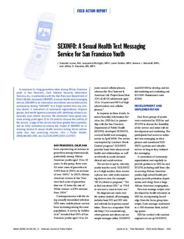 (PDF) SEXINFO: A Sexual Health Text Messaging Service for San Francisco ...