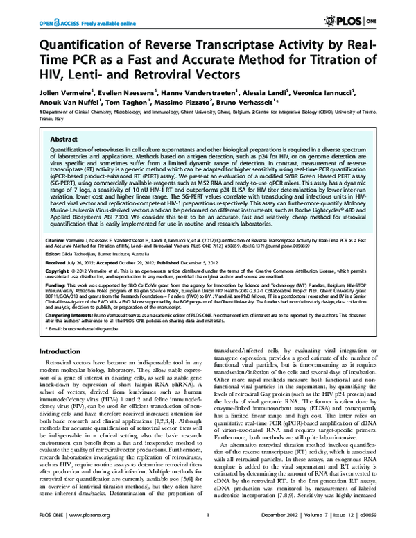 (PDF) Quantification of Reverse Transcriptase Activity by Real-Time PCR as a Fast and Accurate ...