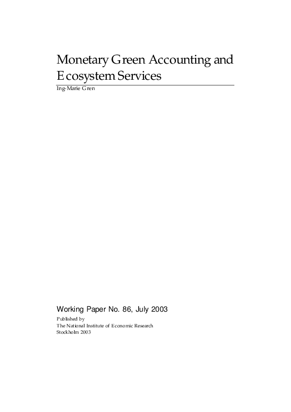 (PDF) Monetary green accounting and ecosystem services