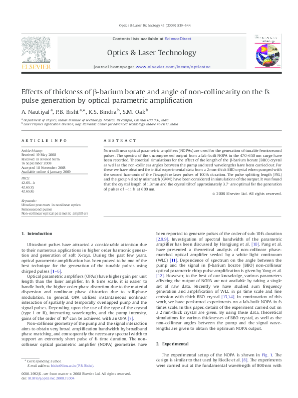 (PDF) Effects of thickness of β-barium borate and angle of non ...