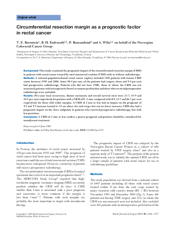 (PDF) Circumferential resection margin as a prognostic factor in rectal cancer
