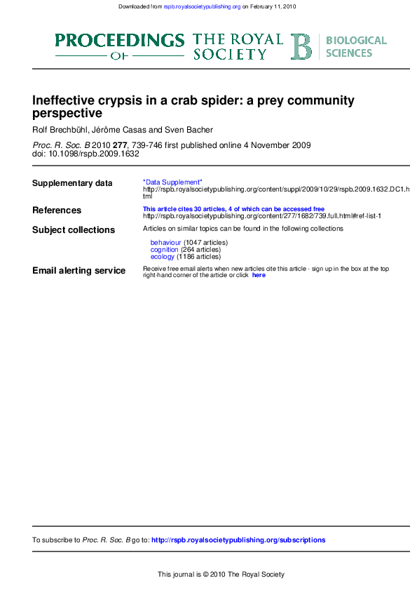 (PDF) Ineffective crypsis in a crab spider: a prey community perspective