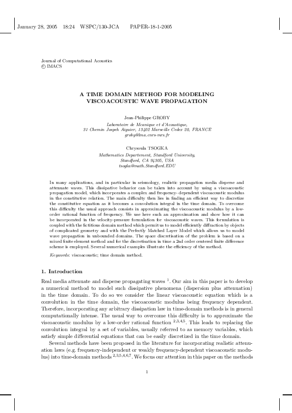 Pdf A Time Domain Method For Modeling Viscoacoustic Wave Propagation