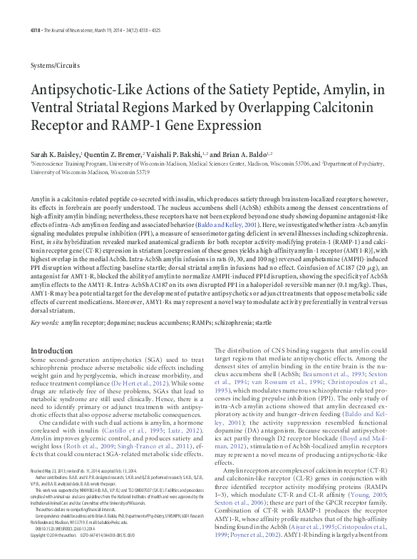 (PDF) Antipsychotic-Like Actions of the Satiety Peptide, Amylin, in ...