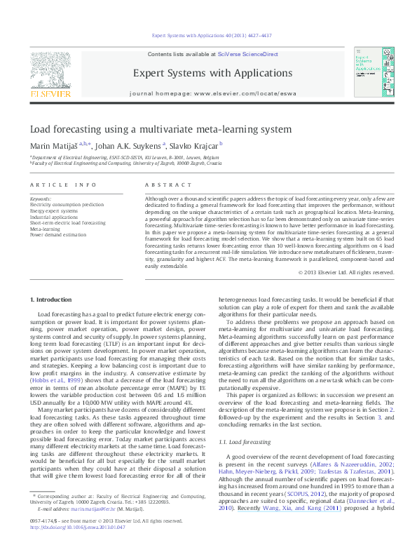 Pdf Load Forecasting Using A Multivariate Meta Learning System
