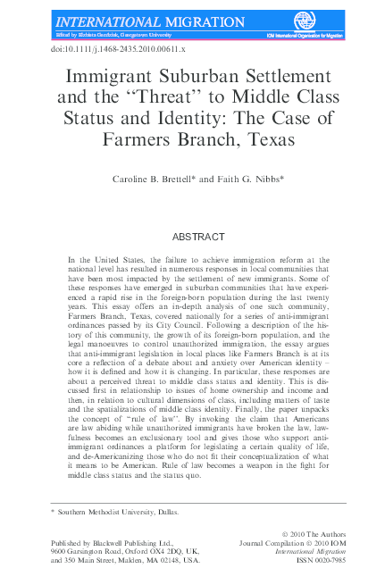 (PDF) Immigrant Suburban Settlement and the “Threat” to Middle Class ...