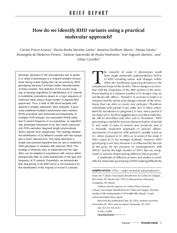 (PDF) How do we identify RHD variants using a practical molecular approach?