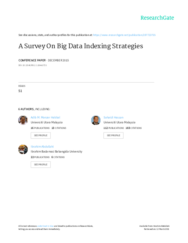 (PDF) A Survey On Big Data Indexing Strategies A Survey On Big Data ...