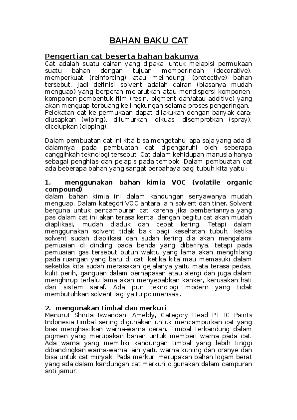 (DOC) BAHAN BAKU CAT Pengertian cat beserta bahan bakunya