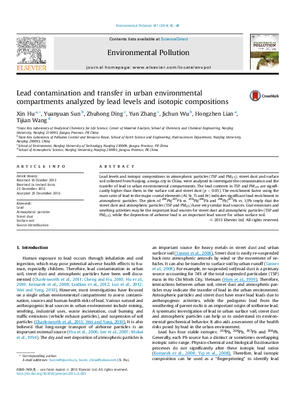 (PDF) Lead contamination and transfer in urban environmental ...